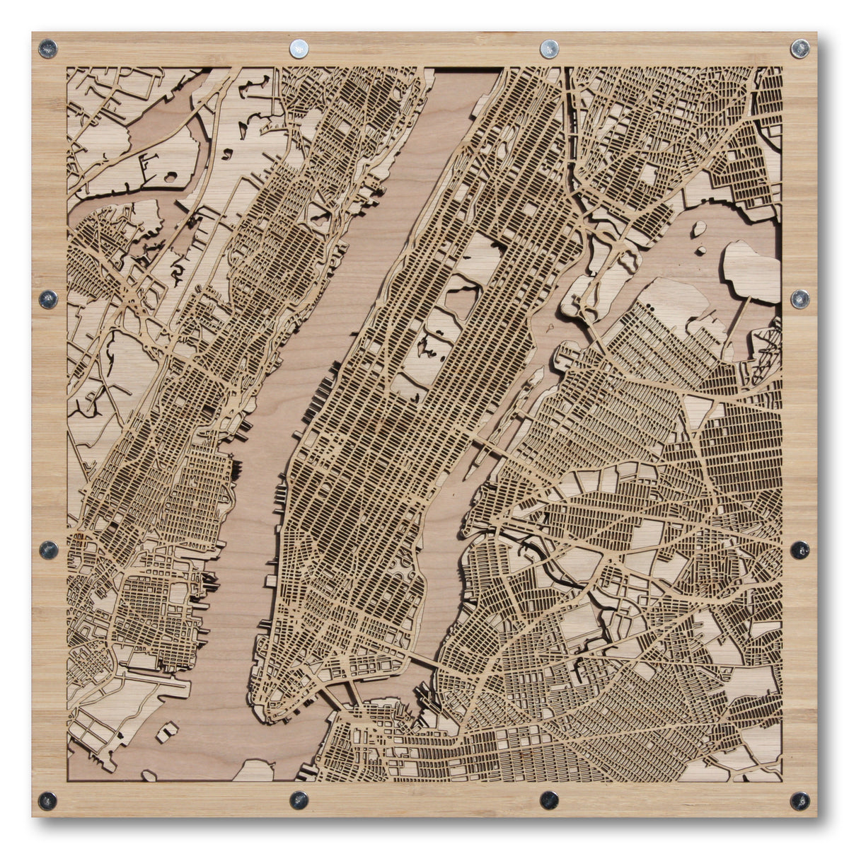 Manhattan, New York City, NY - 15x15in Laser Cut Wooden Map - Manhattan ...