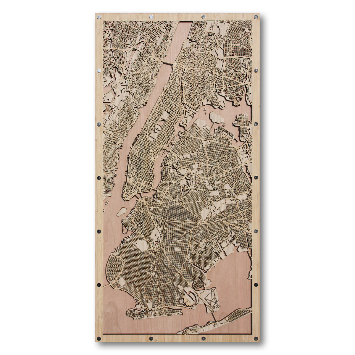 New York City, NY - 15x30in Laser Cut Wooden Map - Manhattan, Brooklyn ...